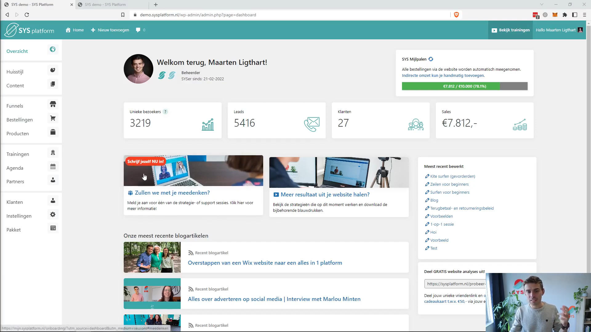 Nieuw in SYS: Strategie en support sessies, dashboard en funnels | SYS Platform